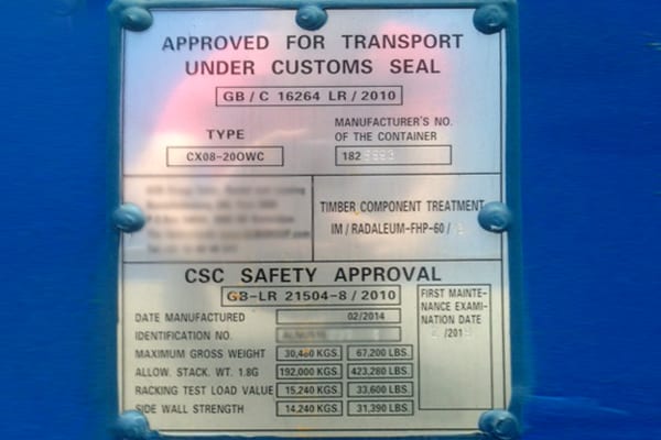 La Plaque CSC d'un Conteneur maritime - K. Schmied AG – Conteneurs ...